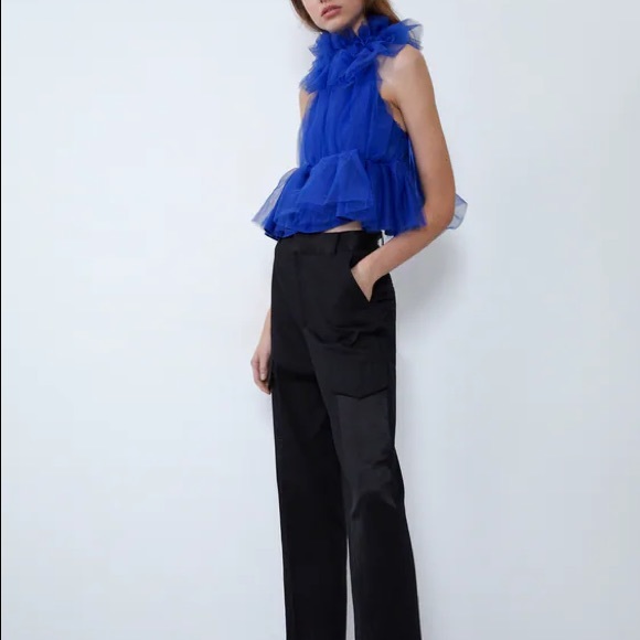 Zara | Tops | Zara Blue Voluminous Tulle Top | Poshmark